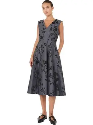 Max Mara Cotton-blend Jacquard Fit And Flare Midi Dress - Medium Grey
