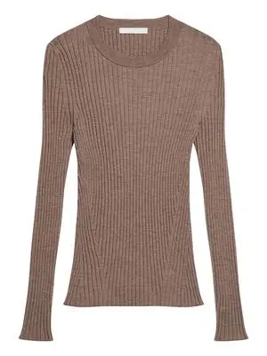 Helmut Lang Open-Back Ribbed Wool Top Light Brown Melange - 21g
