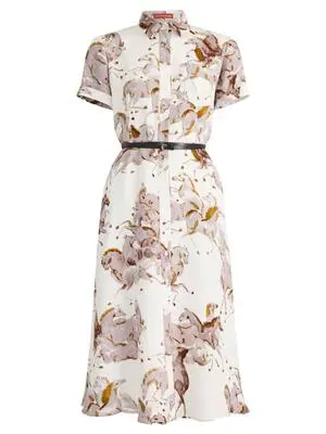 Altuzarra Kiera Horse-Print Silk Shirtdress Saddle Horses
