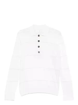 Eleventy Striped Long-sleeved Polo Shirt - White