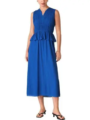 Whistles Shirred V-neck Midi Dress - Cobalt Blue