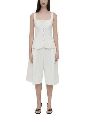 Rosetta Getty Square Neck Button Front Top - White