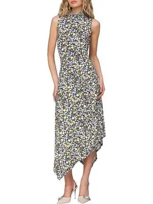 Avec Les Filles Printed Asymmetric Midi Dress - Tea Party Ditsy