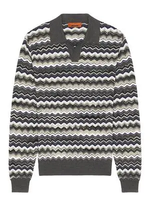 Missoni Long Sleeve Polo In Grey - Grey & Beige