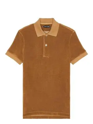 TOM FORD Tom Ford Short Sleeve Towelling Polo In Brown Toffee