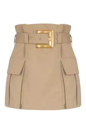 Balmain Cotton Gabardine Mini Skirt - Beige