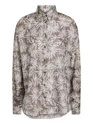 Brunello Cucinelli Printed Silk-habotai Shirt - Taupe