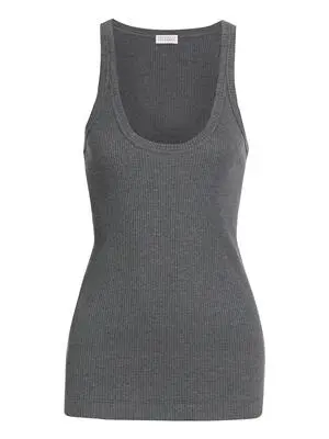 Brunello Cucinelli Ribbed Cotton-Jersey Tank Dark Gray