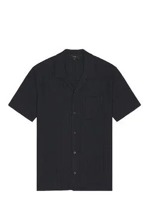 Vince Seersucker Cabana Shirt In Navy - Coastal