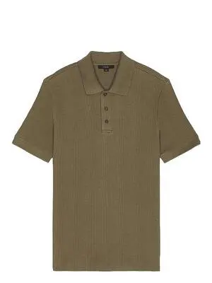 Vince Variegated Textured Polo In Olive - Dome