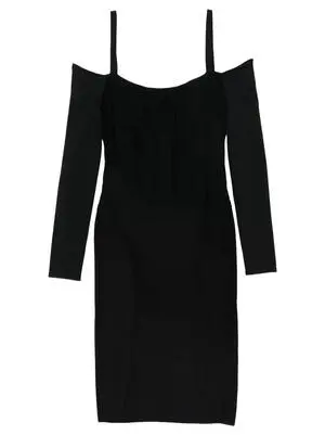MUGLER Ribbed Off-shoulder Mini Dress - Black