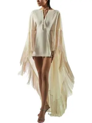 TALLER MARMO 1970 Fringe-trim Mini Dress - Neutrals