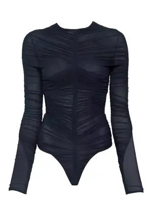 MUGLER Gathered Mesh Bodysuit - Blue