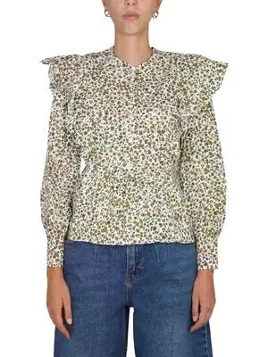 Baum Und Pferdgarten Floral Print Blouse With Ruffle Detail - Neutrals