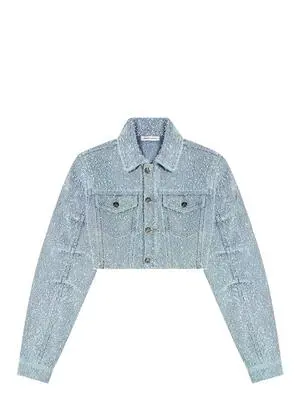 Manière De Voir Cropped Boucle Denim Jacket - Blue