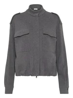 Brunello Cucinelli Flap-pocket Drawstring Bomber Jacket - Grey