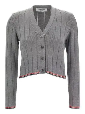 Thom Browne Ribbed V-neck Cardigan - Grey