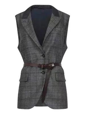 Brunello Cucinelli Check-pattern Belted Waistcoat - Grey