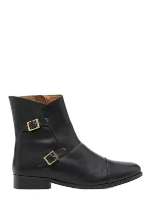 ANNE THOMAS Mr. Thomas Double-buckle Studded Ankle Boots - Black