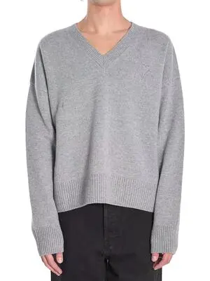 Ami V-neck Ribbed Sweater - Grey