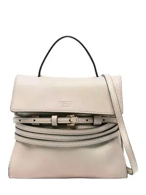 Moschino Small Leather Flap Bag With Buckle - Grey