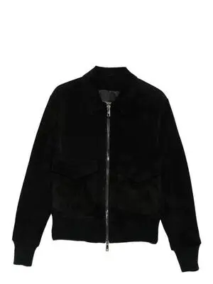 GIORGIO BRATO Flap-pocket Zip-front Suede Jacket - Black