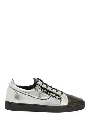 GIUSEPPE ZANOTTI Frankie Metallic Crocodile-effect Sneakers - Grey