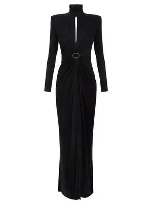 Elisabetta Franchi Draped High-neck Maxi Dress - Black