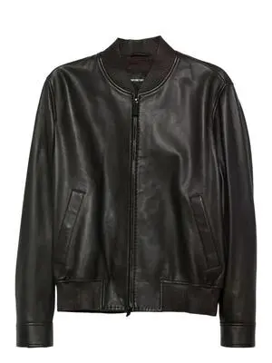 Emporio Armani Leather Bomber Jacket - Brown