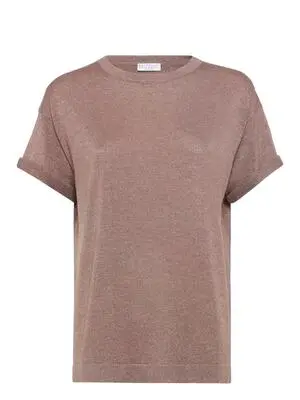 Brunello Cucinelli Metallic-knit T-shirt - Brown