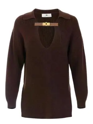 Elisabetta Franchi Buckle-detail Polo-collar Sweater - Brown