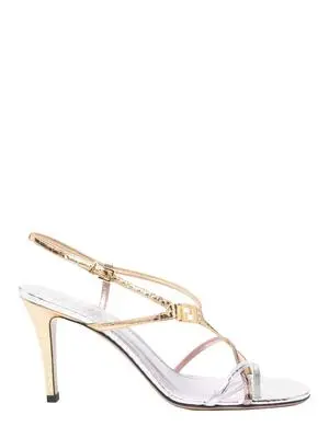 Fendi 90mm Logo-plaque Sandals - Gold