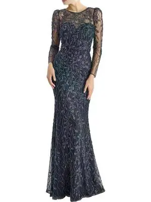 PRONOVIAS PARTY EDIT Embellished Long-sleeve Gown - Black