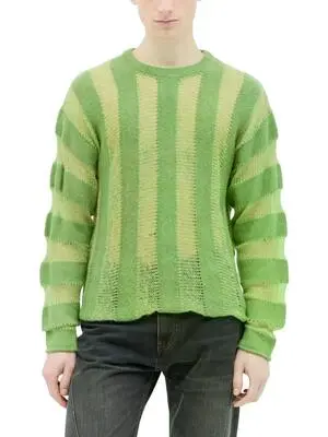 BRAIN DEAD Threadbare Striped Knit Sweater - Green