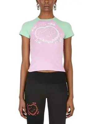 MAISIE WILEN Heart-print Raglan-sleeve Top - Pink
