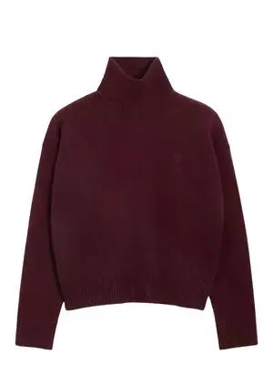 AMI Ami De Coeur Funnel-Neck Wool Sweater