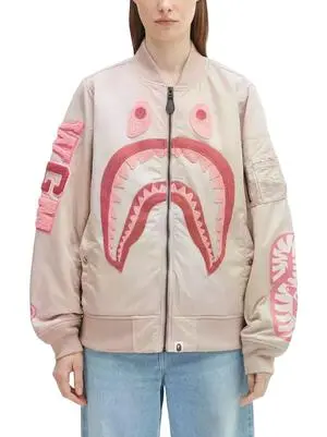 A BATHING APE Embroidered Shark-head Bomber Jacket - Pink