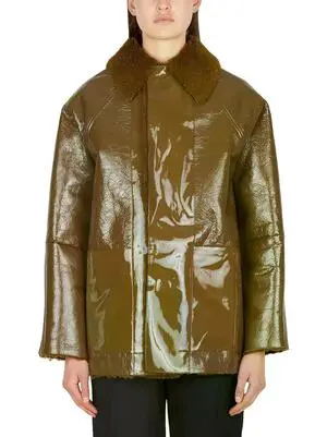 KASSL EDITIONS Patent Leather Shearling-collar Jacket - Green