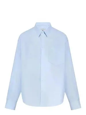 AMI Paris Button-down Shirt With Embroidered De Coeur - Blue