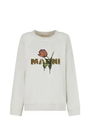 Marni Logo-print Cotton-jersey Sweatshirt - White