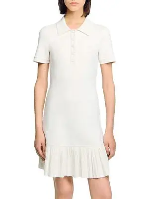 SANDRO Polo Collar Pleated Mini Dress