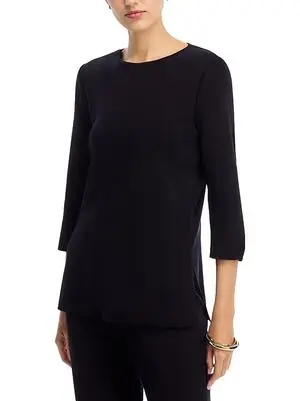 Misook Jewel Neck 3/4 Sleeve Top - Black