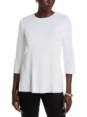 Misook Jewel Neck 3/4 Sleeve Top - White