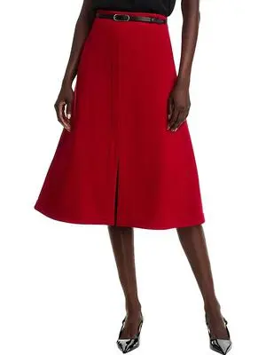 Misook A-line Skirt With Slit Front - Scarlet Red