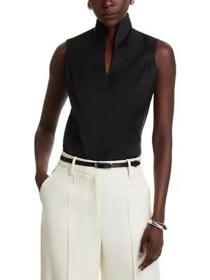 Misook Sleeveless Mandarin Collar Shirt - Black