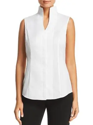 Misook Sleeveless Mandarin Collar Shirt - White