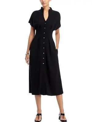 Misook Mock Neck Button Front Midi Dress - Black