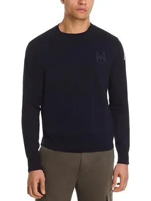Moncler Embroidered Monogram Cotton Crewneck Sweater - Navy
