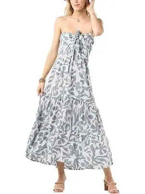 Tiare Hawaii Lei Strapless Tiered Dress - Bora Bora Grey