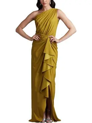 Tadashi Shoji Lena Waterfall Drape Gown Olive Green